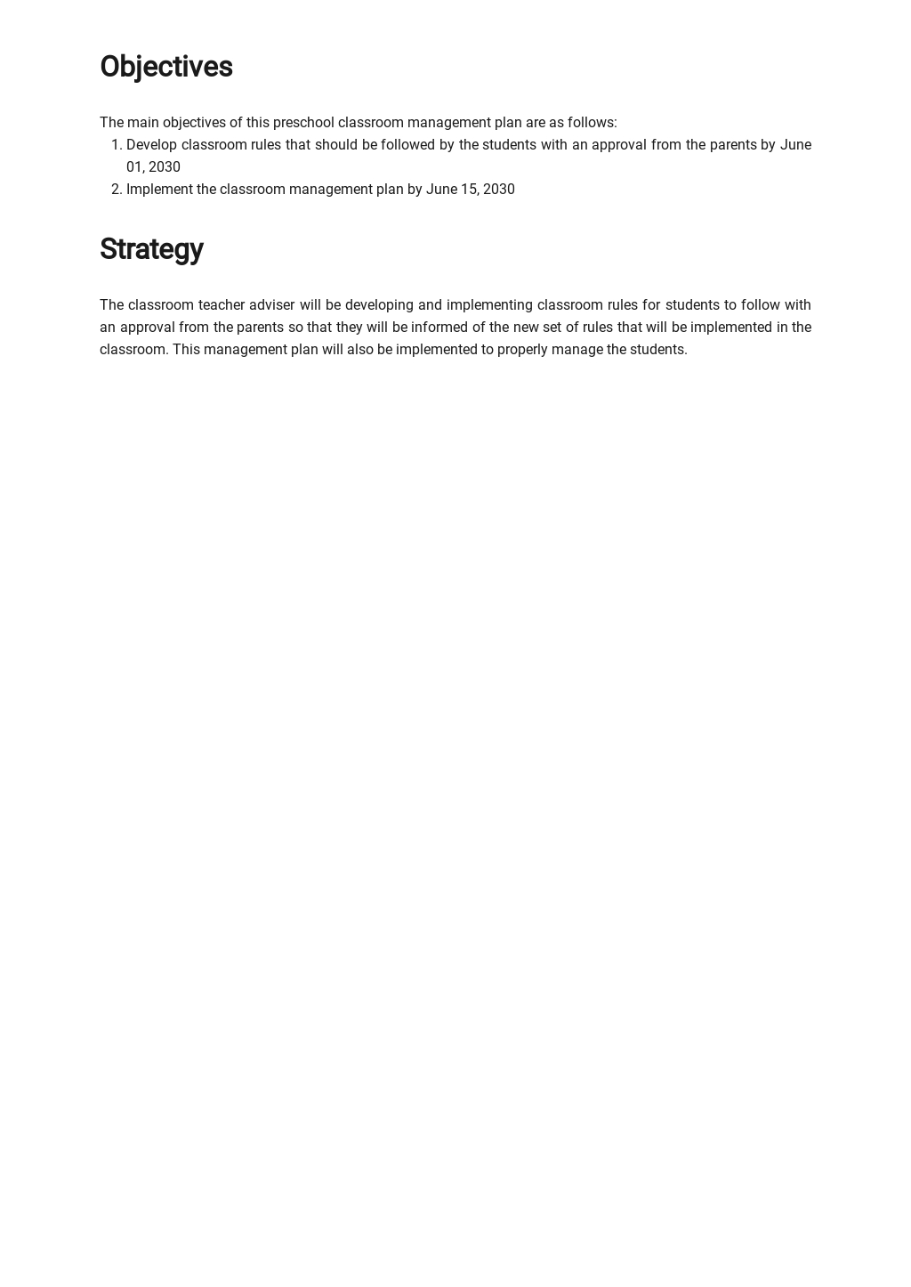 Preschool Classroom Management Plan Template In Google Docs Word Preschool Classroom Management Plan Template In Google Docs Word