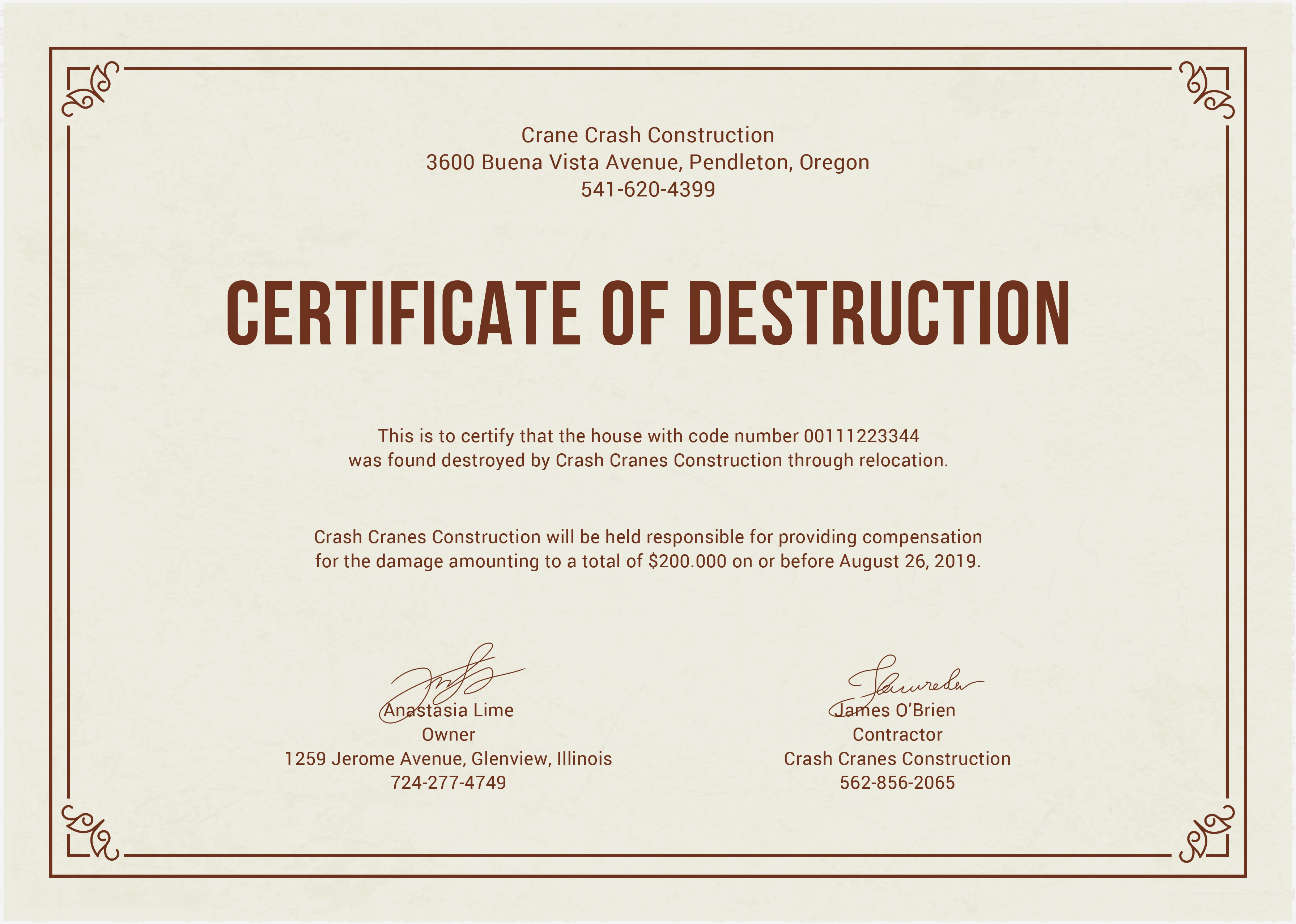 Printable Certificate Of Destruction Template Templates Printable 