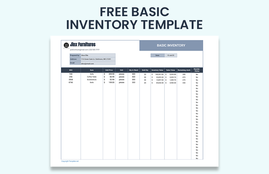 Printable Inventory Templates - Documents, Design, Free, Download ...