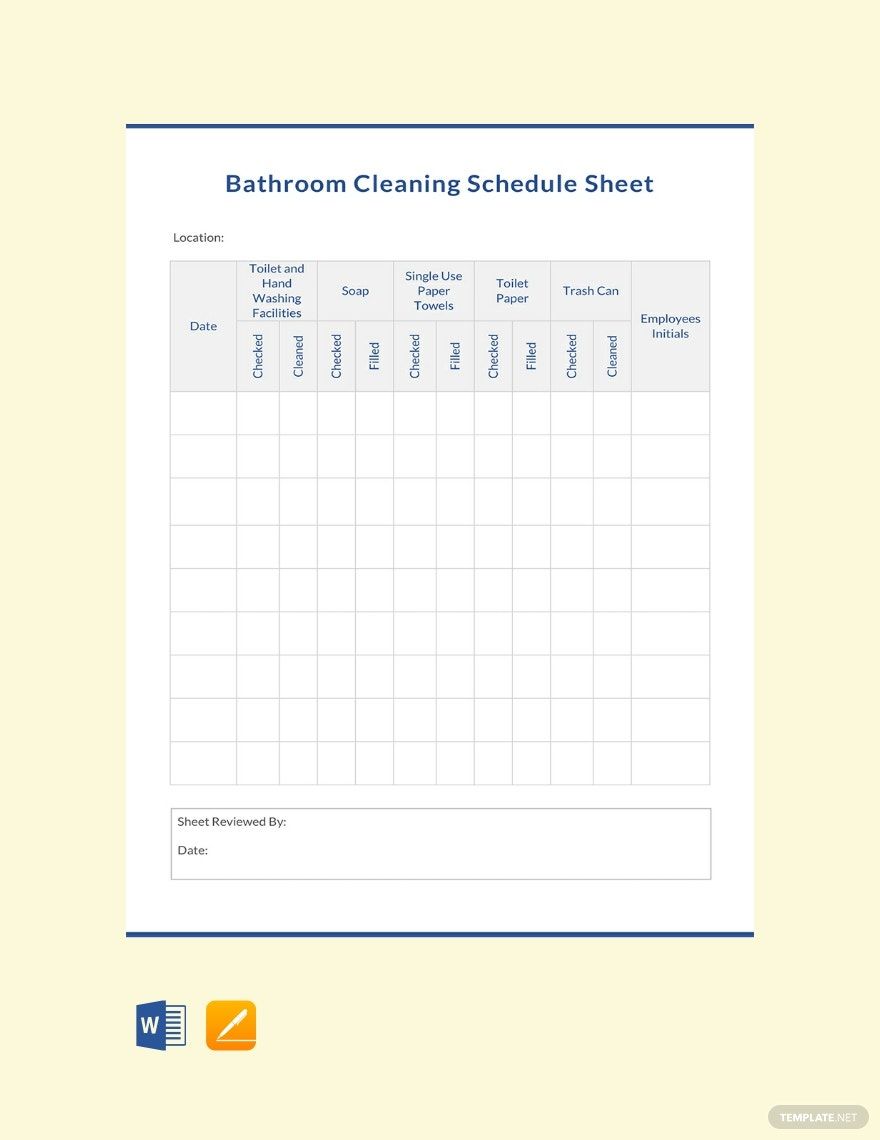 Bathroom Cleaning Schedule Sheet Template In Word Pages Google Docs 