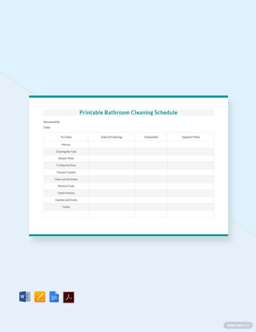 Bathroom Cleaning Schedule Microsoft Word Free Download Template Template
