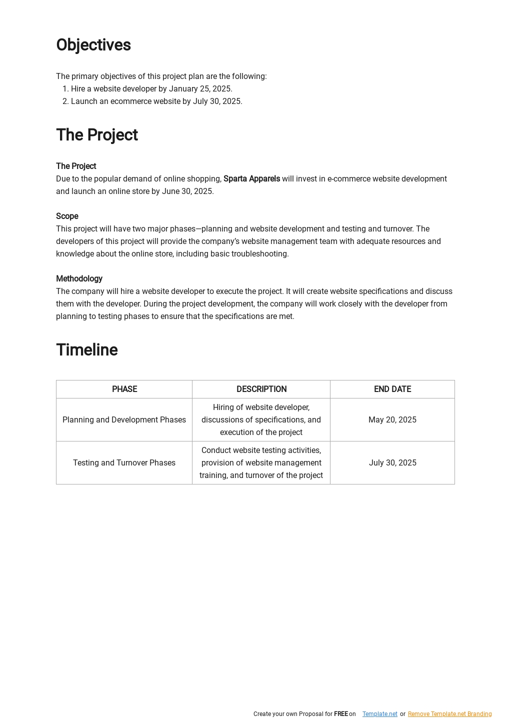 Online Store Project Plan Template - Google Docs, Word, Apple Pages ...