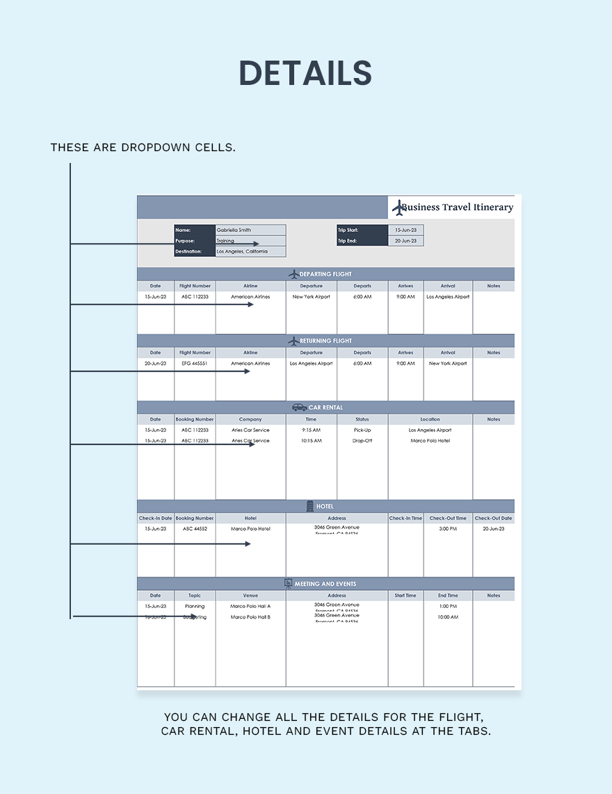 Business Travel Itinerary Planner Template - Google Docs, Google Sheets ...