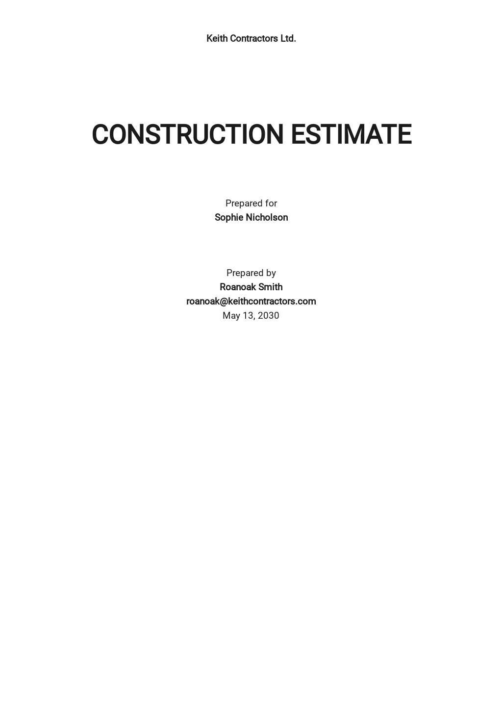 Building Contractor Estimate Template Google Docs Google Sheets 