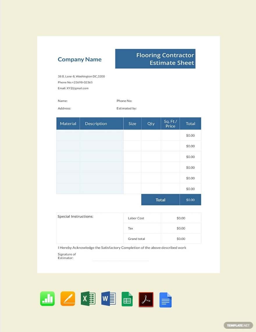 Free Flooring Estimate Template