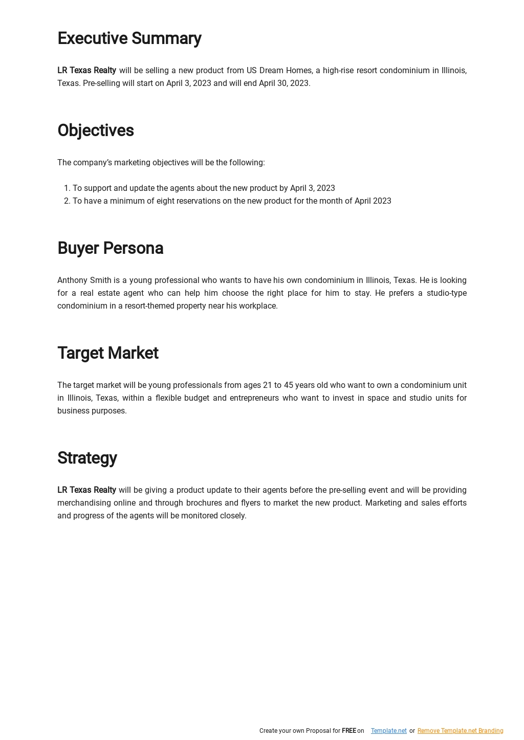 FREE Free Simple One Page Marketing Plan Template | Template.net