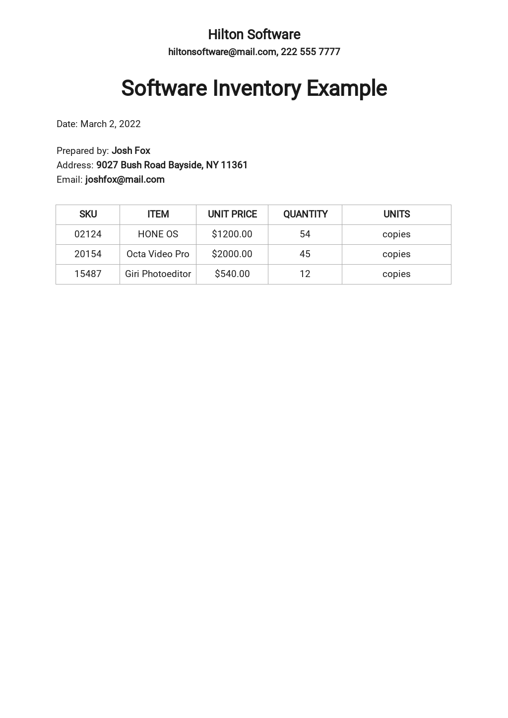 Inventory Templates Free Printable