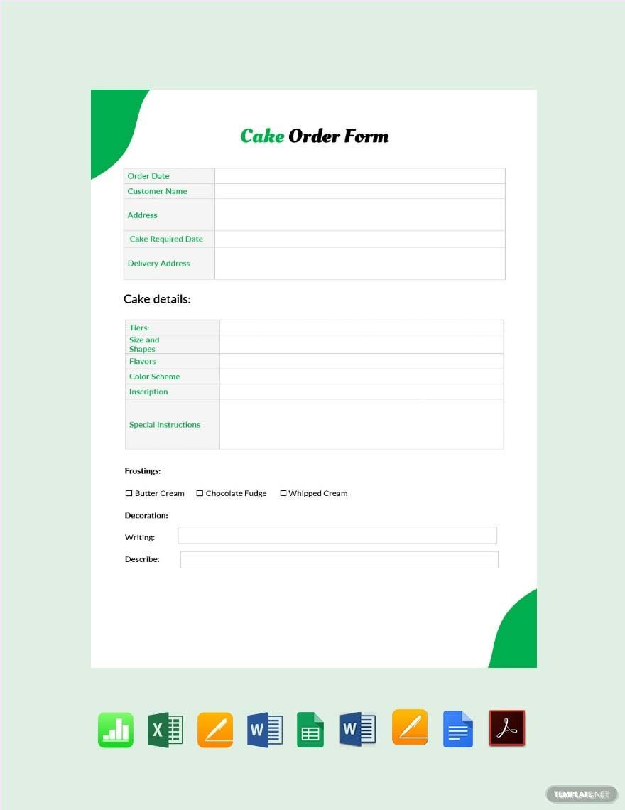 Cake Order Form Template Google Docs Google Sheets Excel Word 