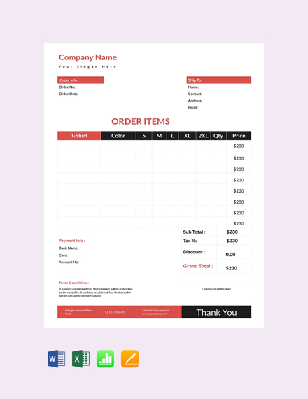 Free T-shirt Order Form Download Template - Download in Word, Google ...