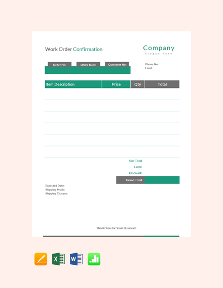 Sales Order Confirmation Template - Download in Word, Google Docs, Excel, PDF, Google Sheets ...