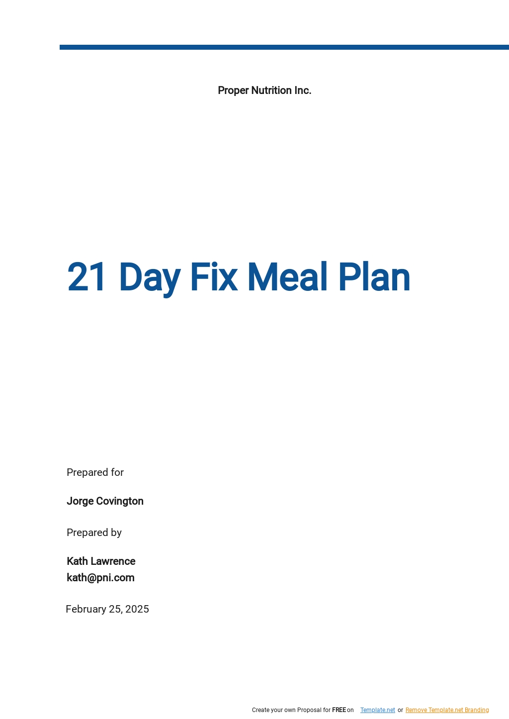 21 Day Fix Meal Plan Template Google Docs Word Apple Pages PDF