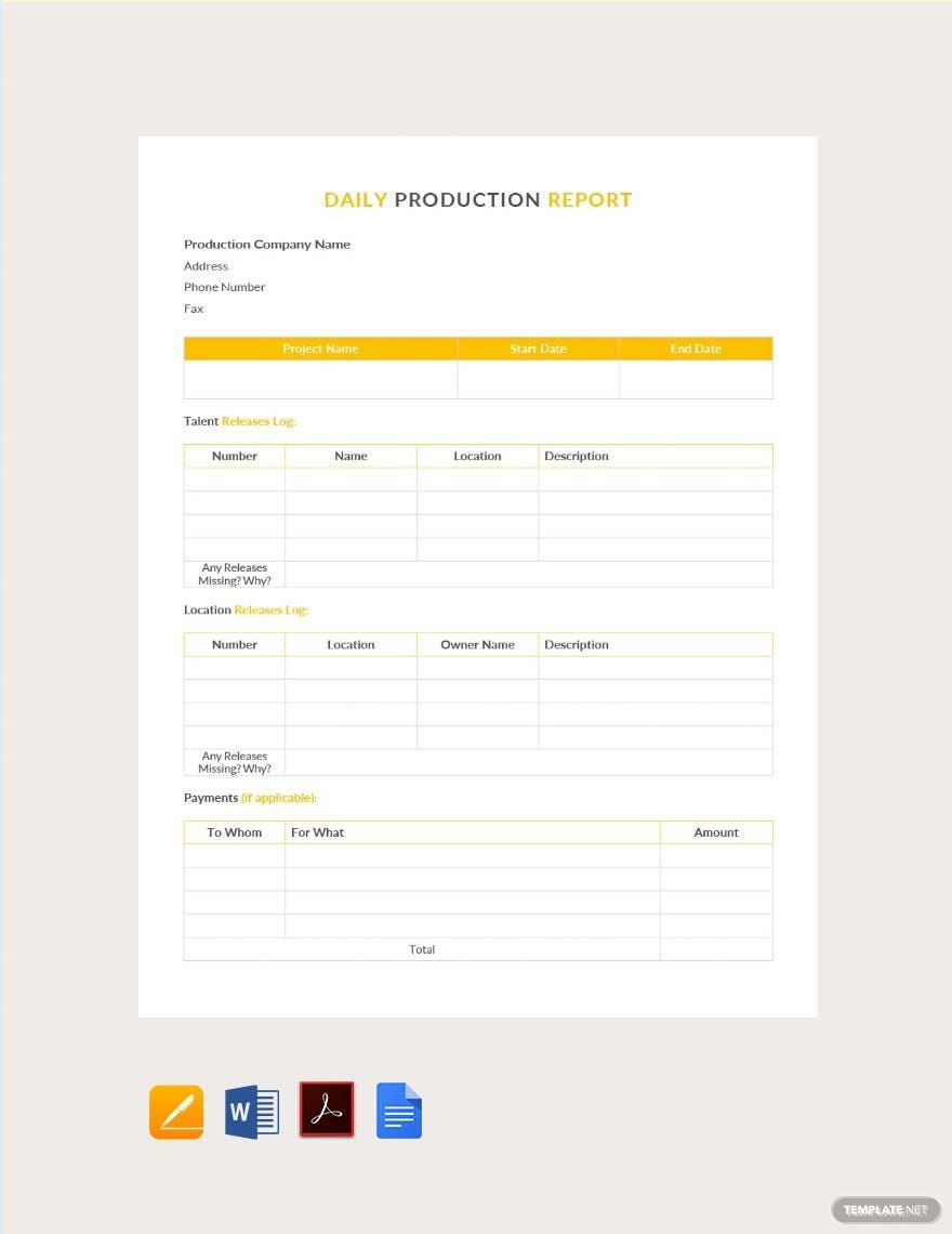 Simple Daily Production Report Template In Word Pages Google Docs