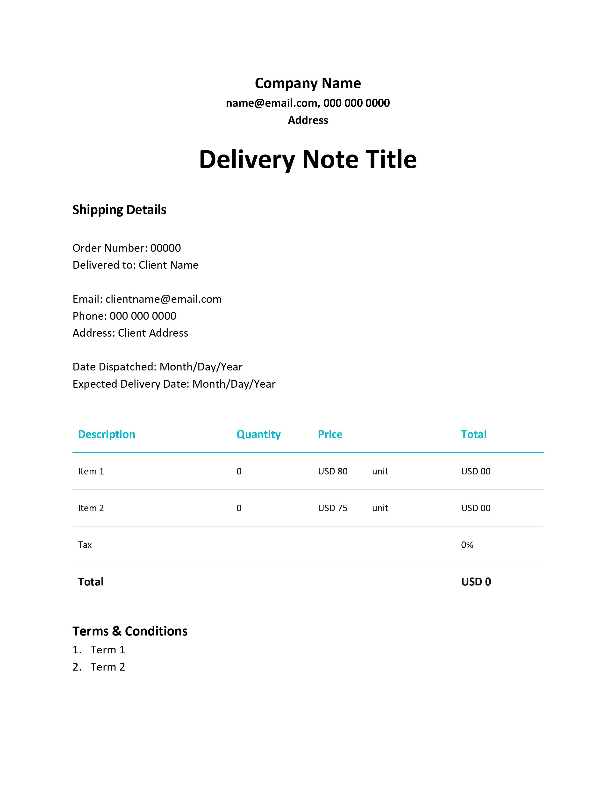 Sample Delivery Note Template - Google Docs, Word, Apple Pages, PDF ...