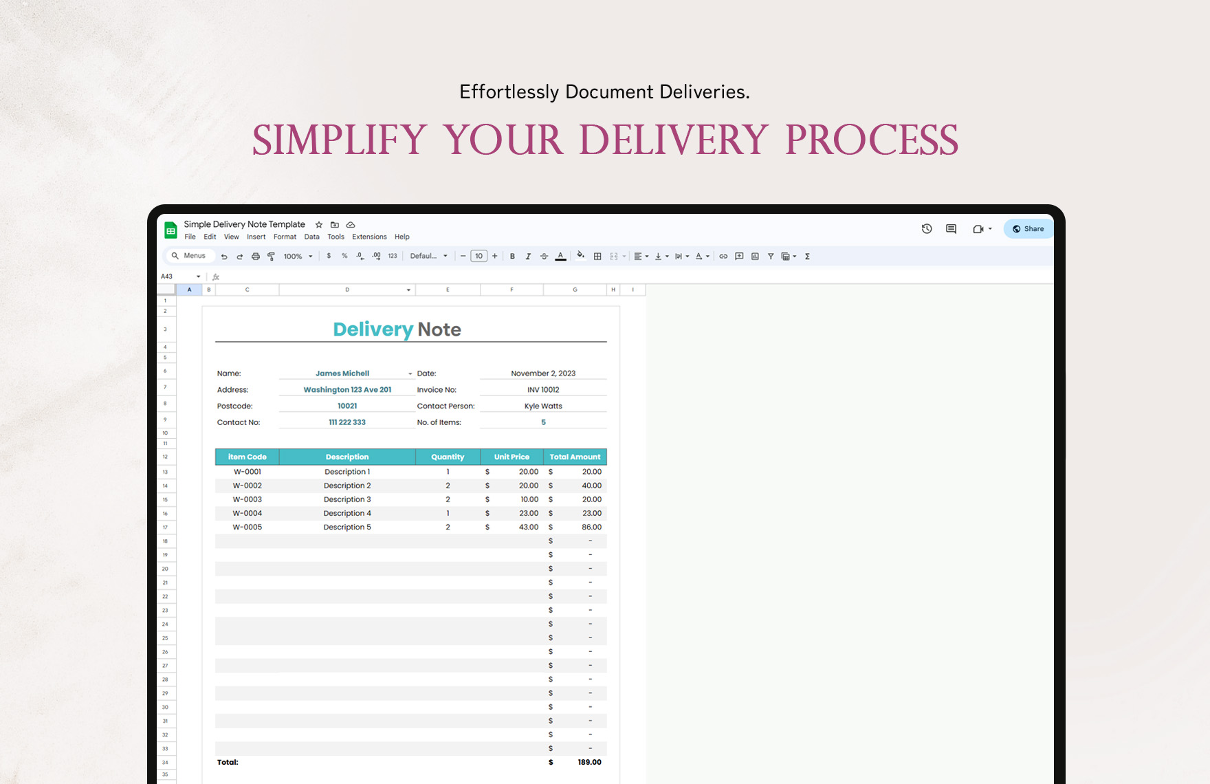 Free Simple Delivery Note Template - Download in Word, Google Docs ...