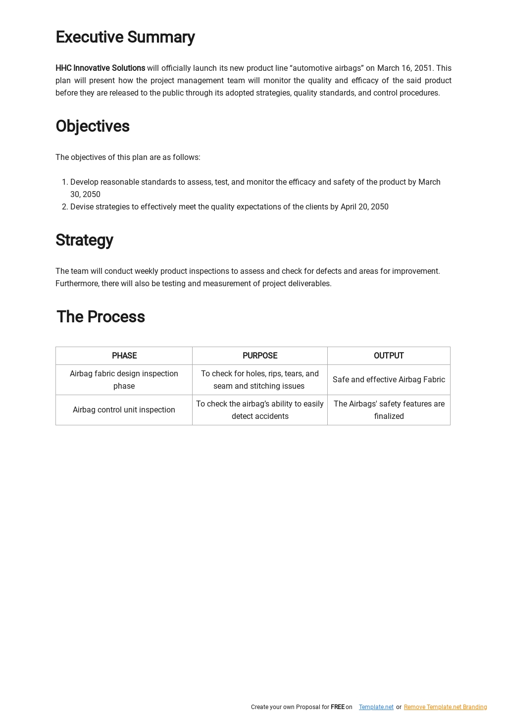 Quality Management Plan Example