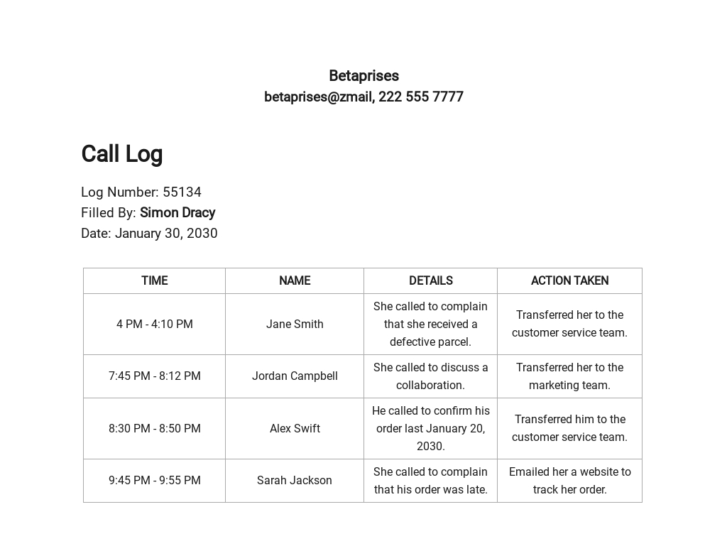 FREE Call Log Template - PDF | Word (DOC) | Excel | InDesign | Apple ...
