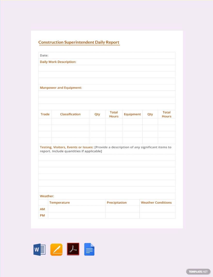 Editable Construction Daily Report Templates In Word To Download