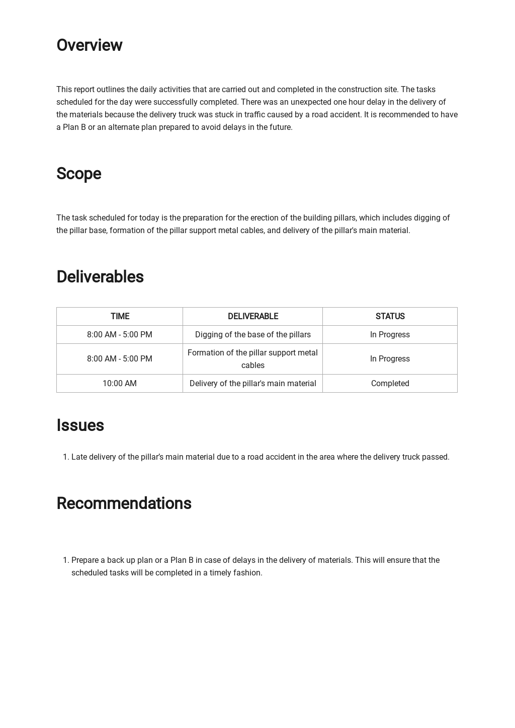 Daily Construction Work Report Template [Free PDF] - Word (DOC) | Apple ...