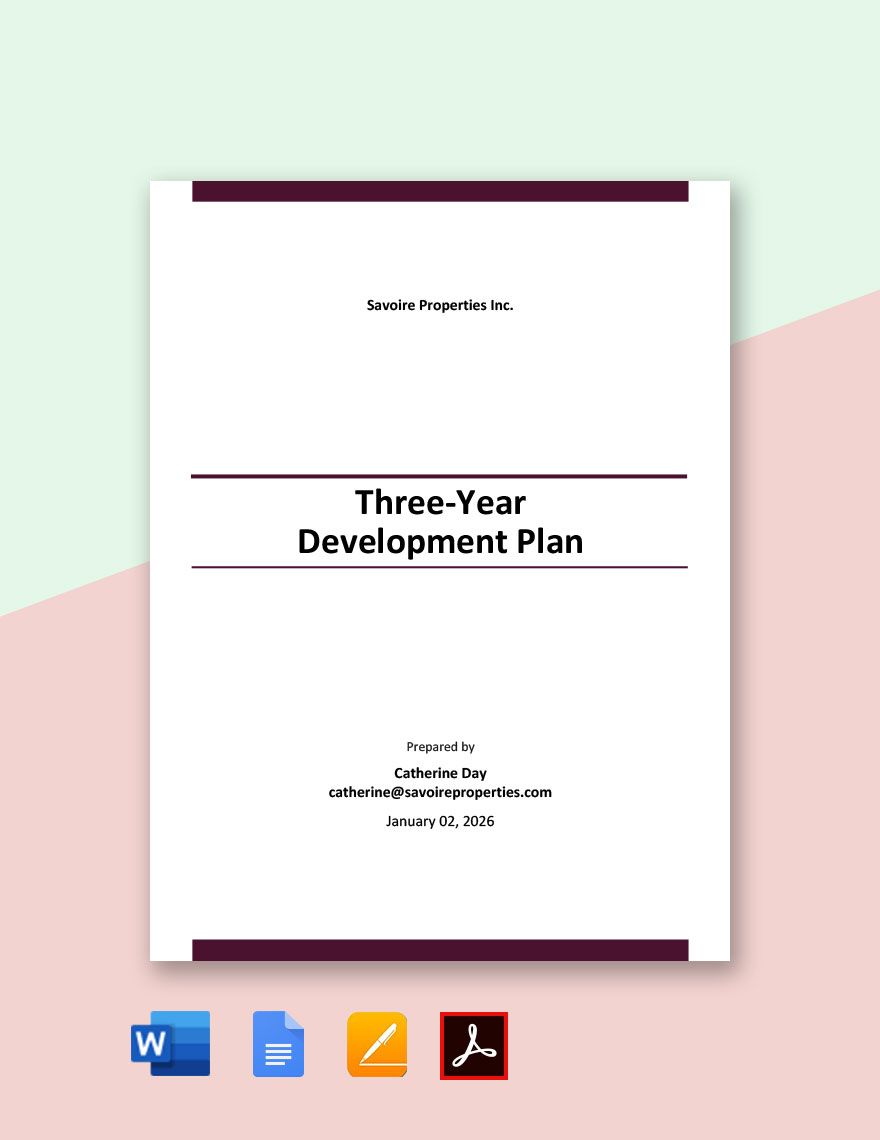 3 Year Development Plan Template Google Docs Word Apple Pages PDF 