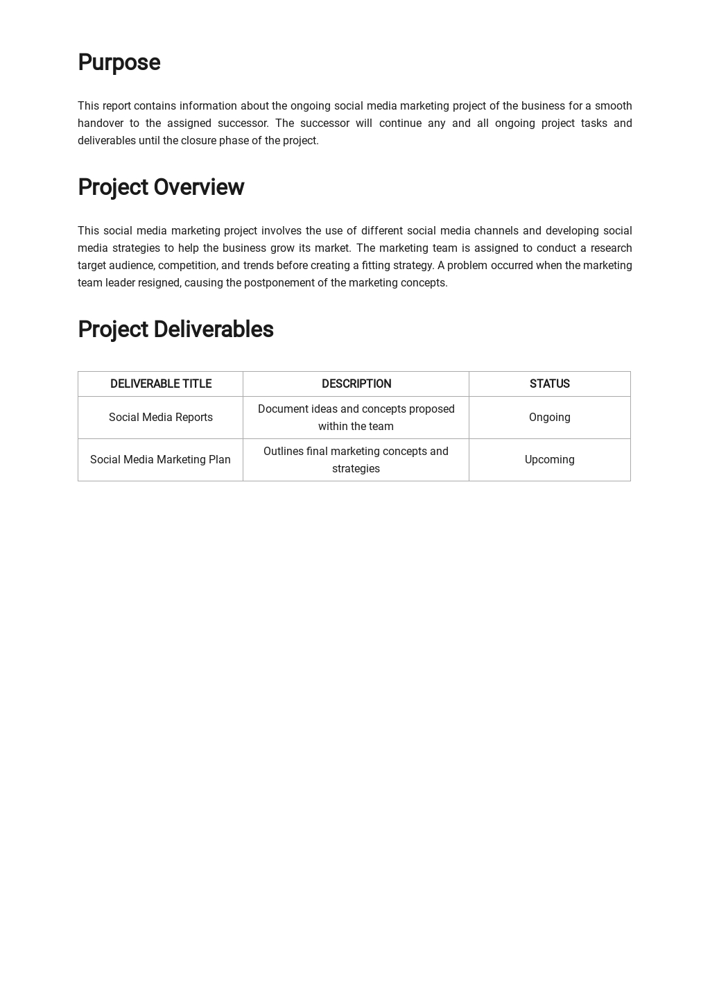 Business Handover Report Template - Google Docs, Word | Template.net