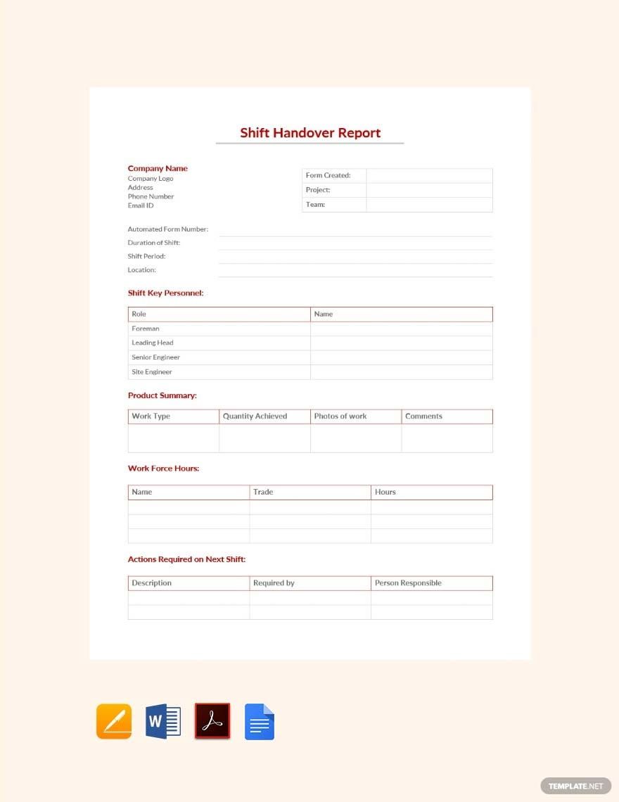Shift Handover Report Template In Word Adobe XD Pages PDF Google 