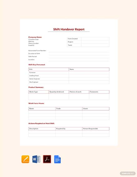 Shift Handover Report Template Google Docs Word Template