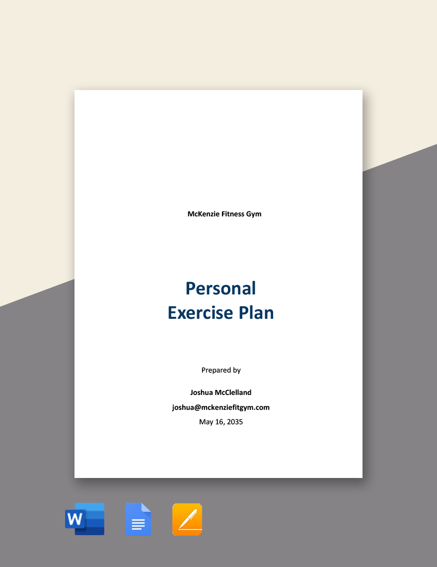 Personal Exercise Plan Template Google Docs Word Apple Pages 