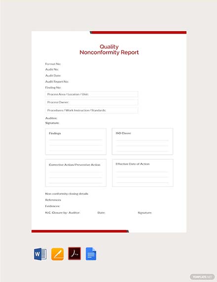 Quality Nonconformity Report Template - Google Docs, Word | Template.net