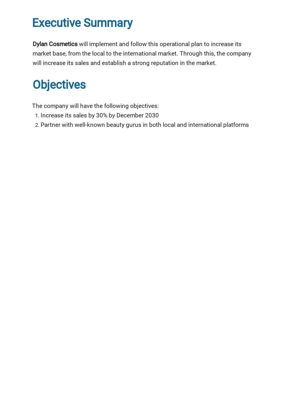 Blank Operational Plan Template - PDF | Word | Apple Pages