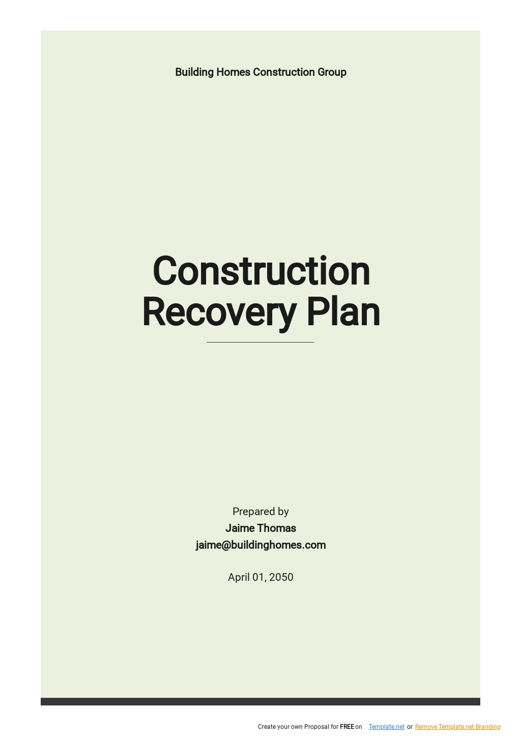 Construction Recovery Plan Template Google Docs Word Apple Pages 