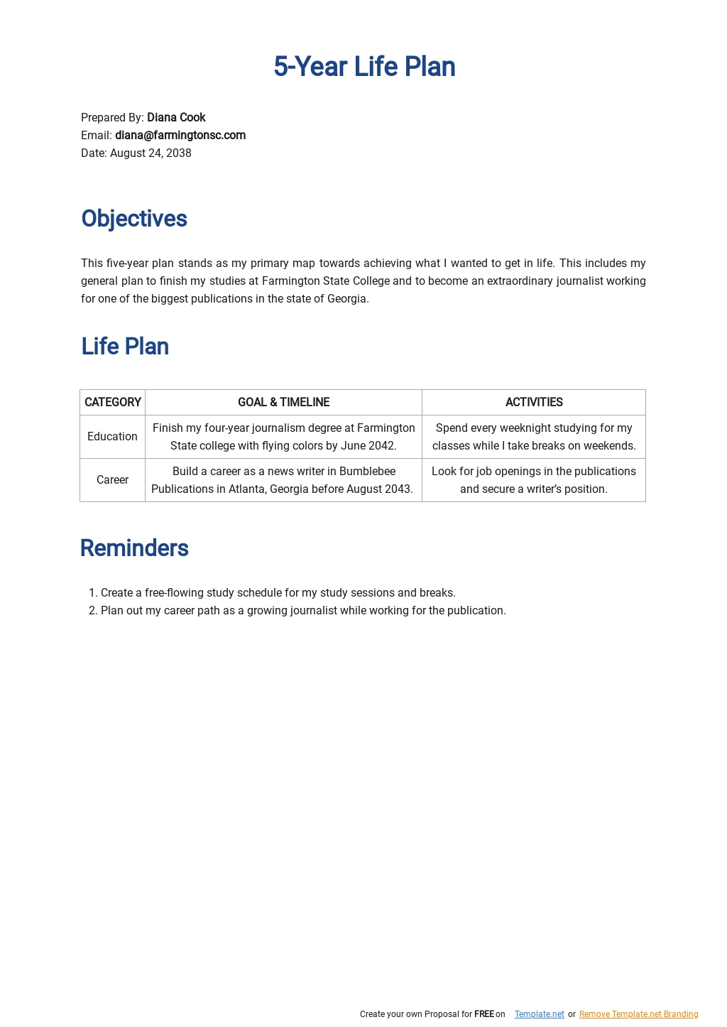 5 Year Plan Templates Documents Design Free Download Template