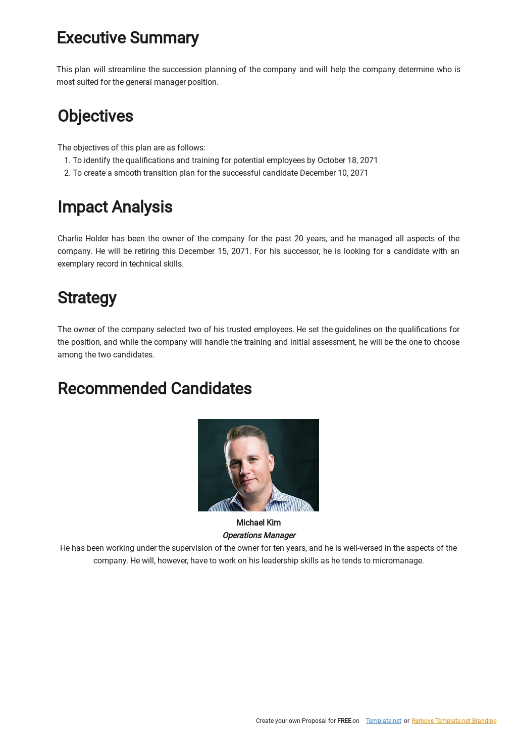 Free Simple Business Succession Plan Template - Google Docs, Word ...