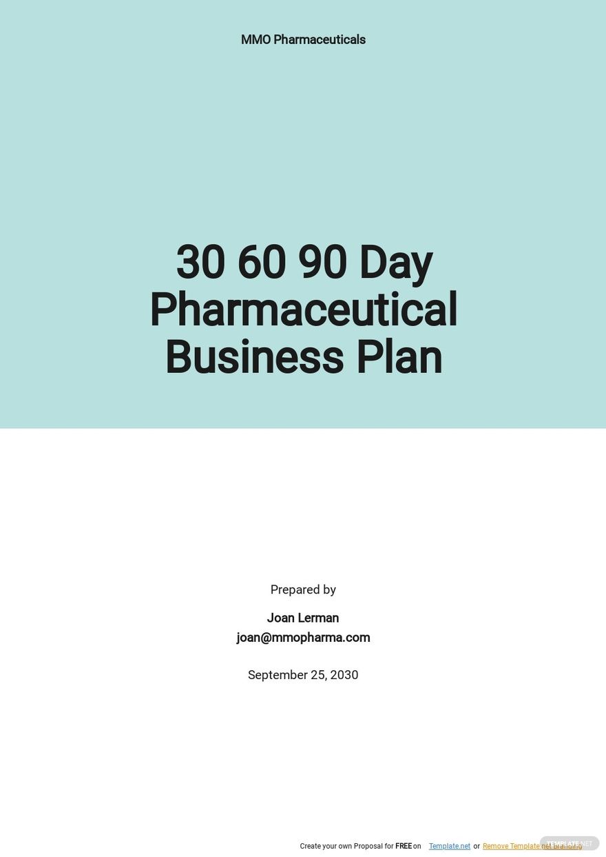 30 60 90 Day Pharmaceutical Business Plan Template Google Docs Word Apple Pages PDF 
