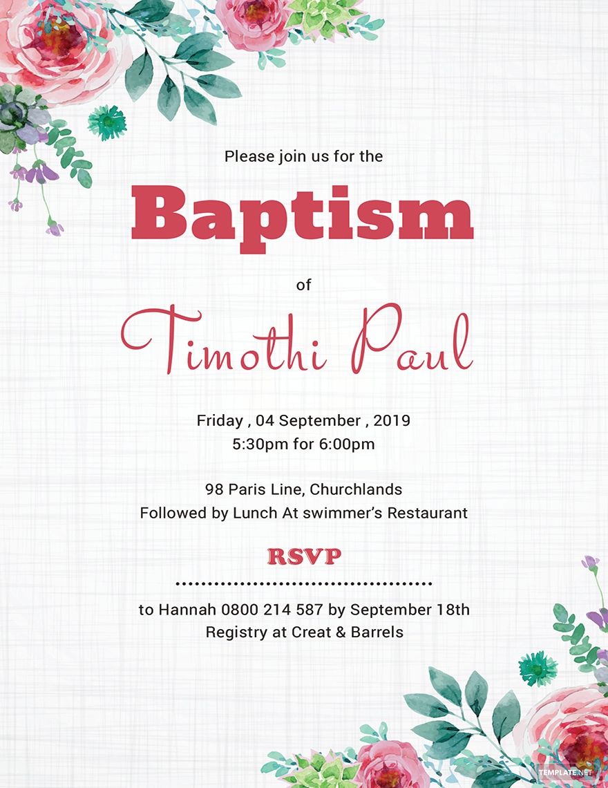 Simple Baptism Invitation Card Template In Word PSD Publisher Pages