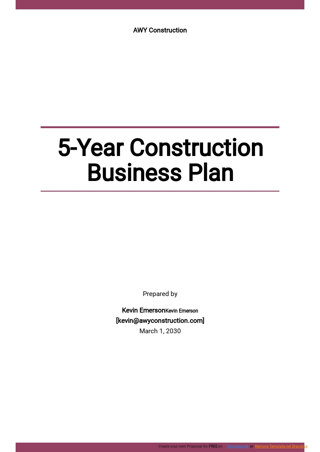 5 Year Construction Business Plan Template Google Docs Word Apple 