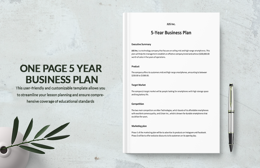 One Page 5 Year Business Plan Download In Word Google Docs PDF 