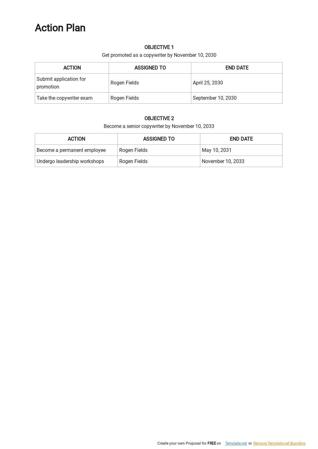 Free Simple Career Action Plan Template | Google Docs, Word | Template.net