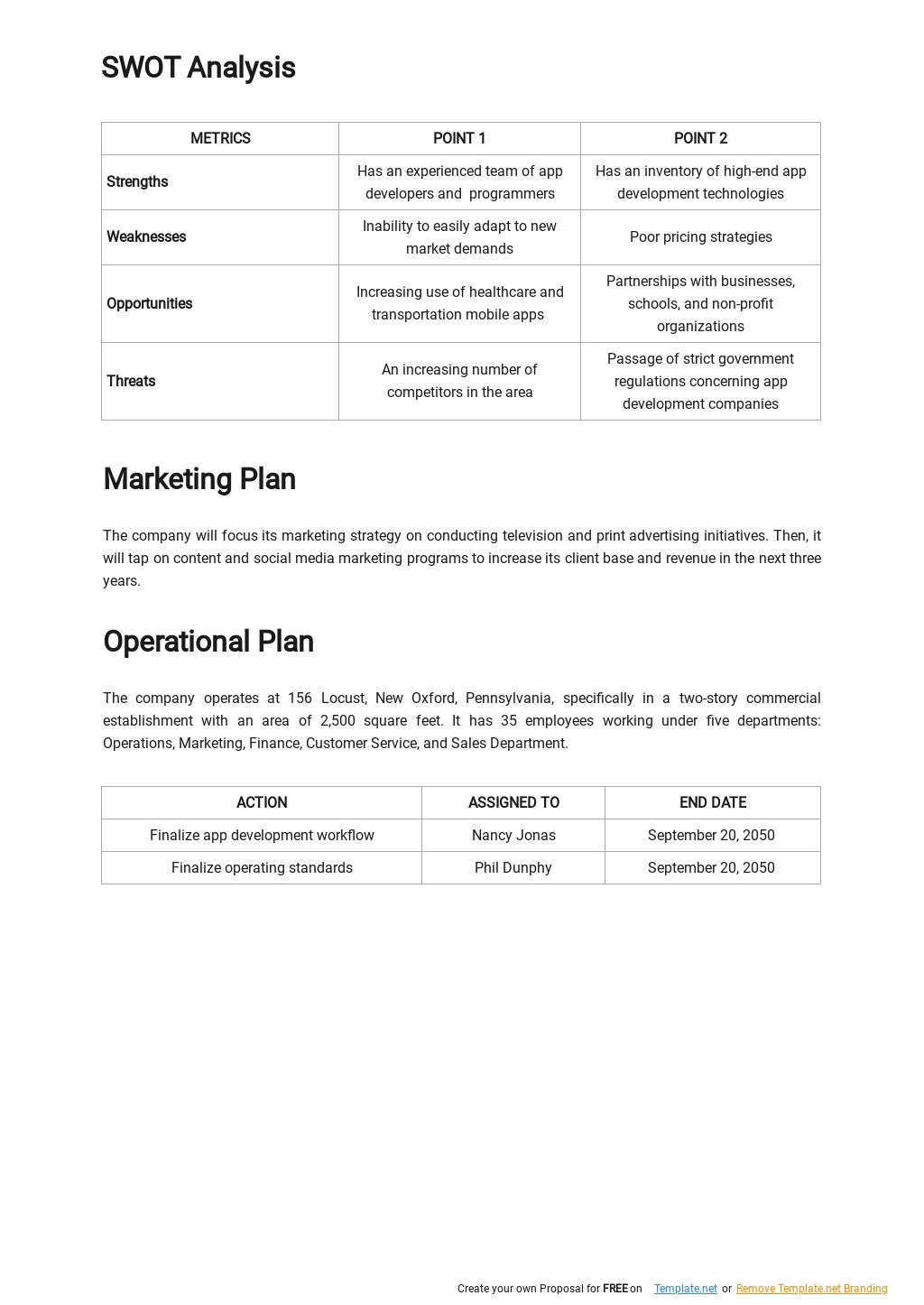 App Business Plan Template Free Printable Templates