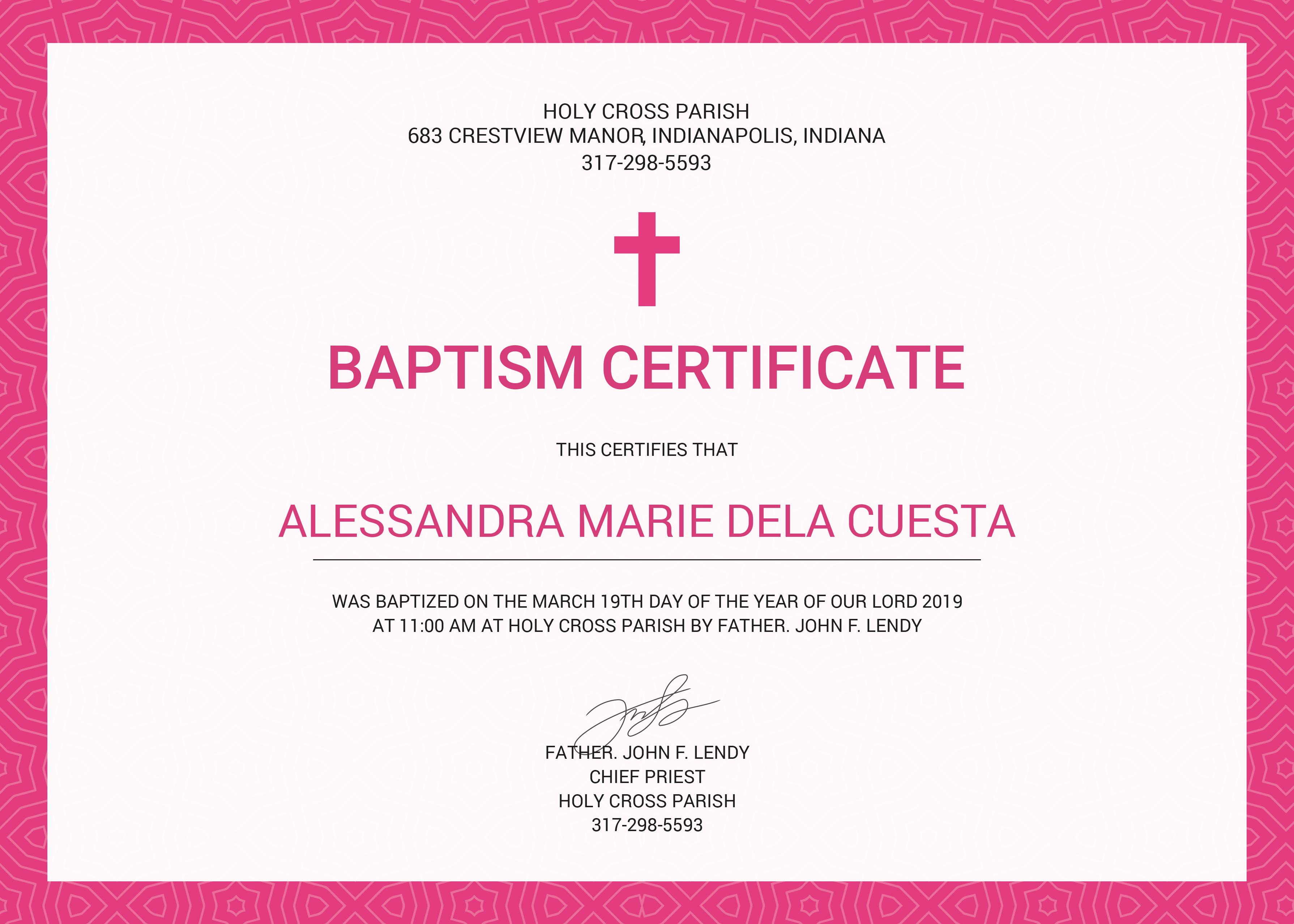 Free Baptism Certificate Template In PSD MS Word Publisher 
