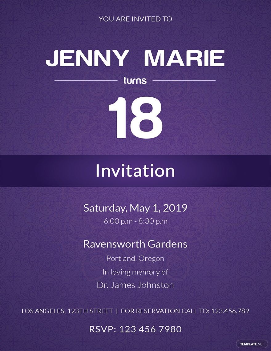 Debut Event Invitation Card Template Word Outlook PSD Publisher 