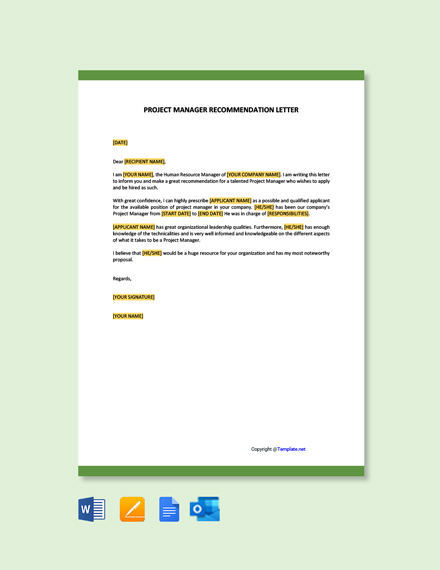 Project Manager Recommendation Letter Template Free PDF Word DOC Apple MAC Pages 
