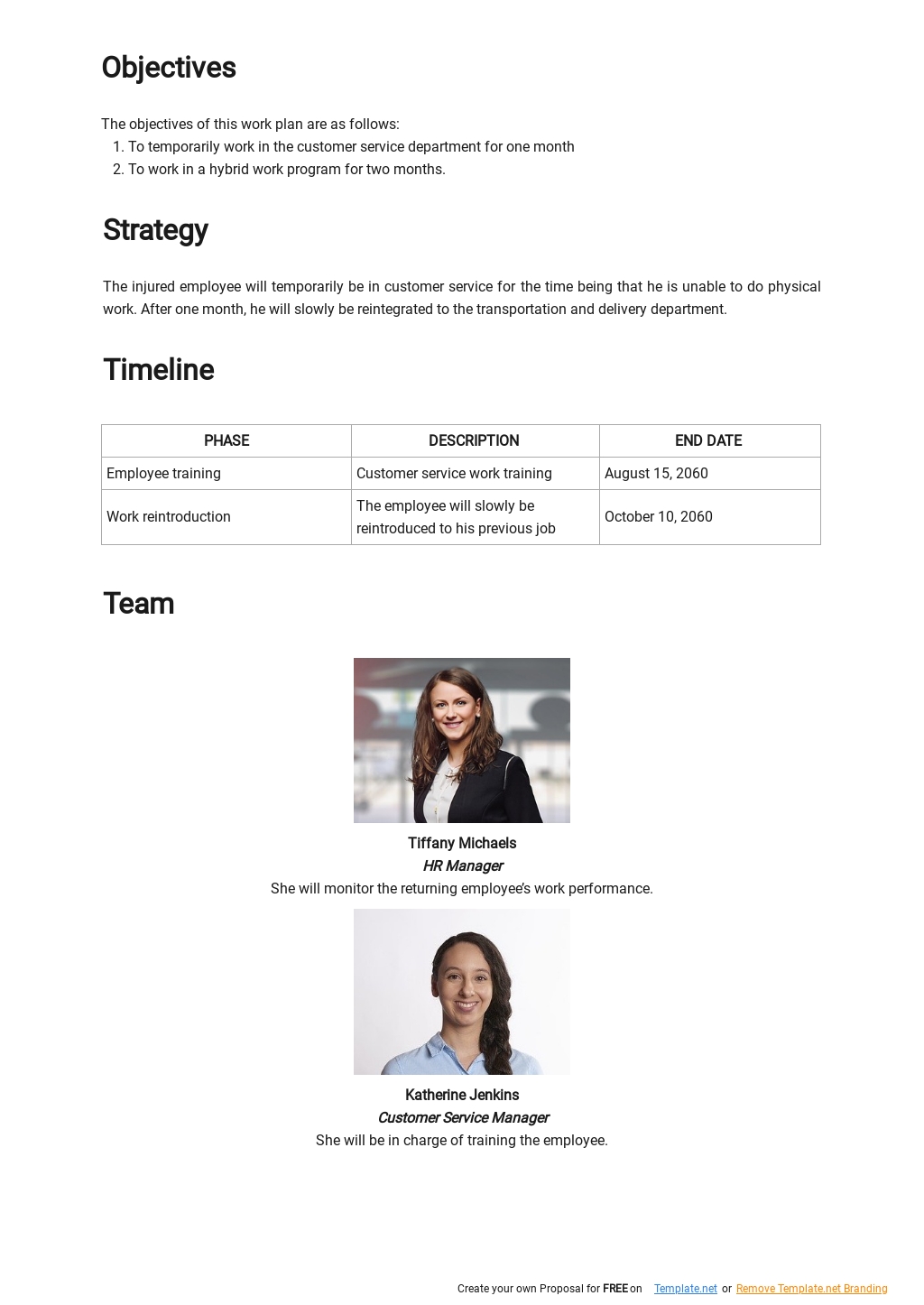 Employee Return to Work Plan Template [Free PDF] - Google Docs, Word ...