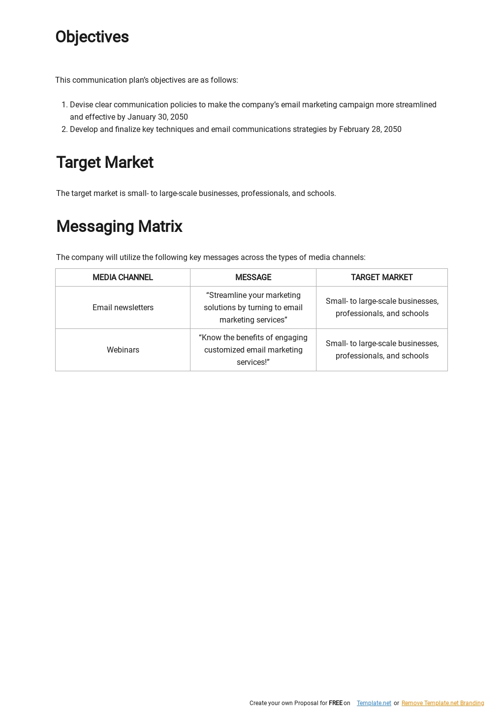 Free Email Marketing Communication Plan Template - Google Docs, Word ...