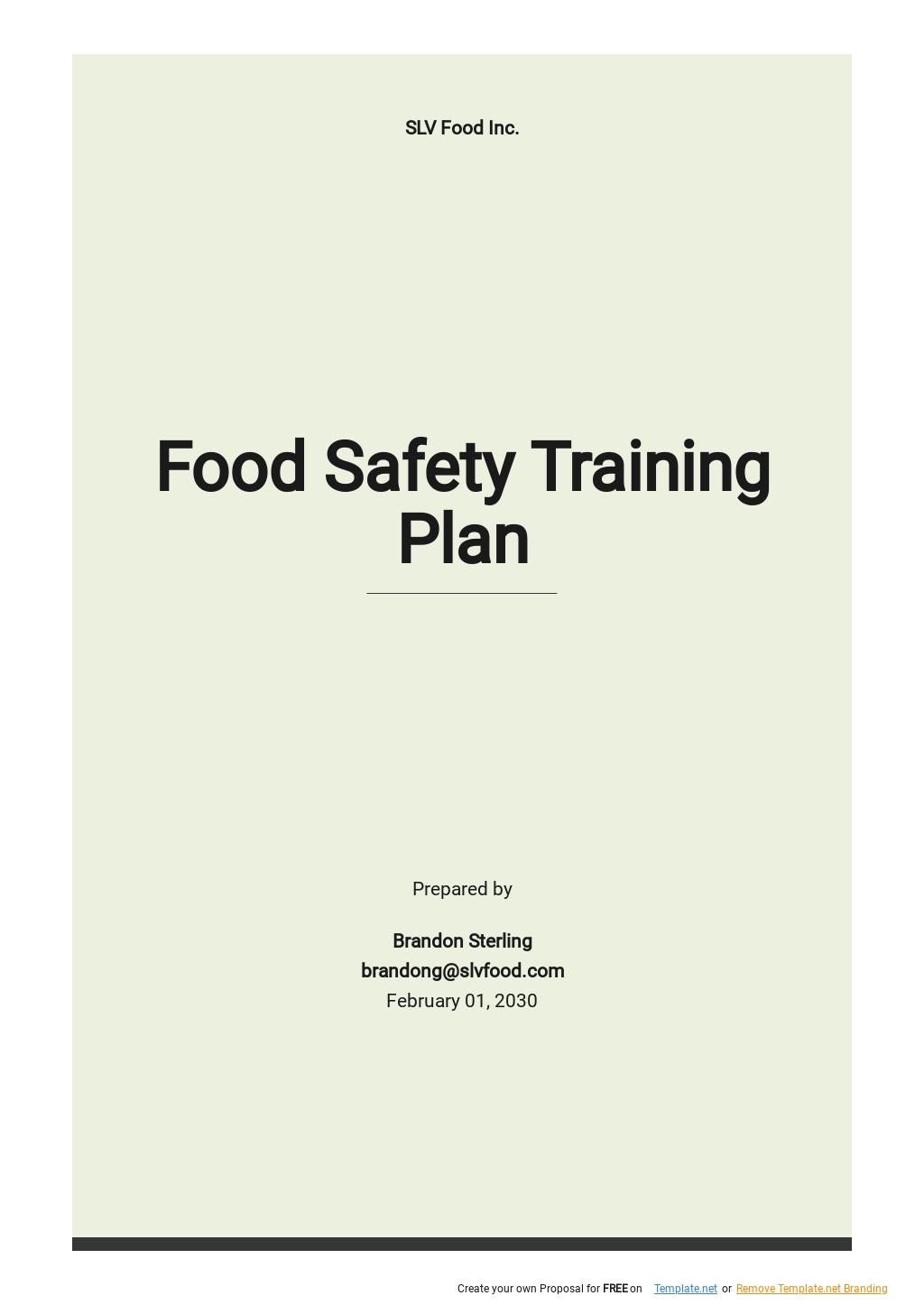 Food Safety Training Plan Template