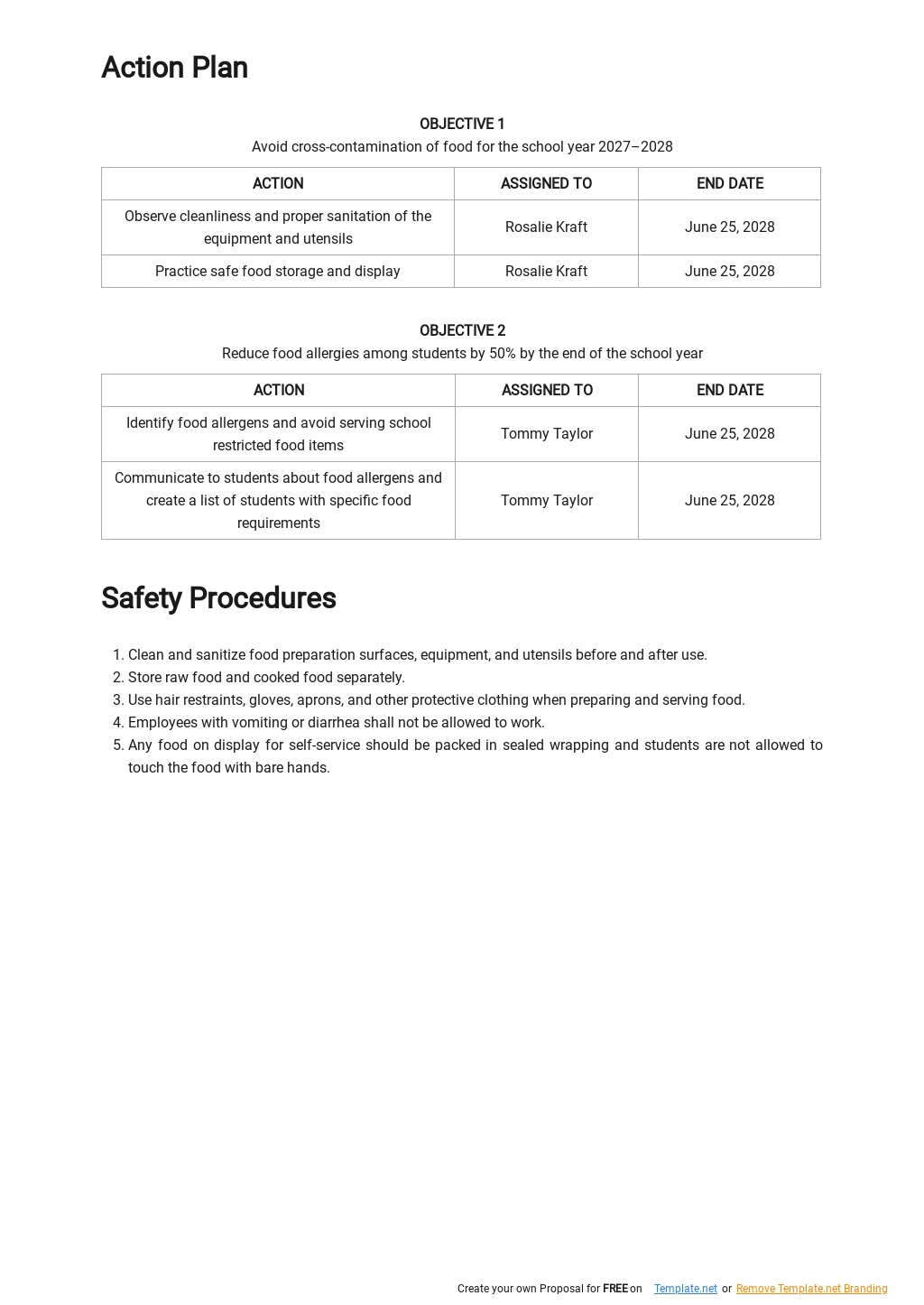 School Food Safety Plan Template - Google Docs, Word, Apple Pages, PDF ...