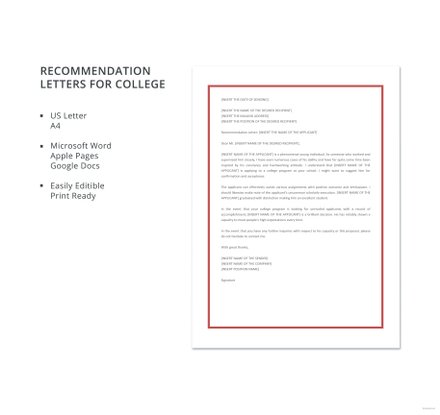 Free Academic Recommendation Letter Template | Free Templates