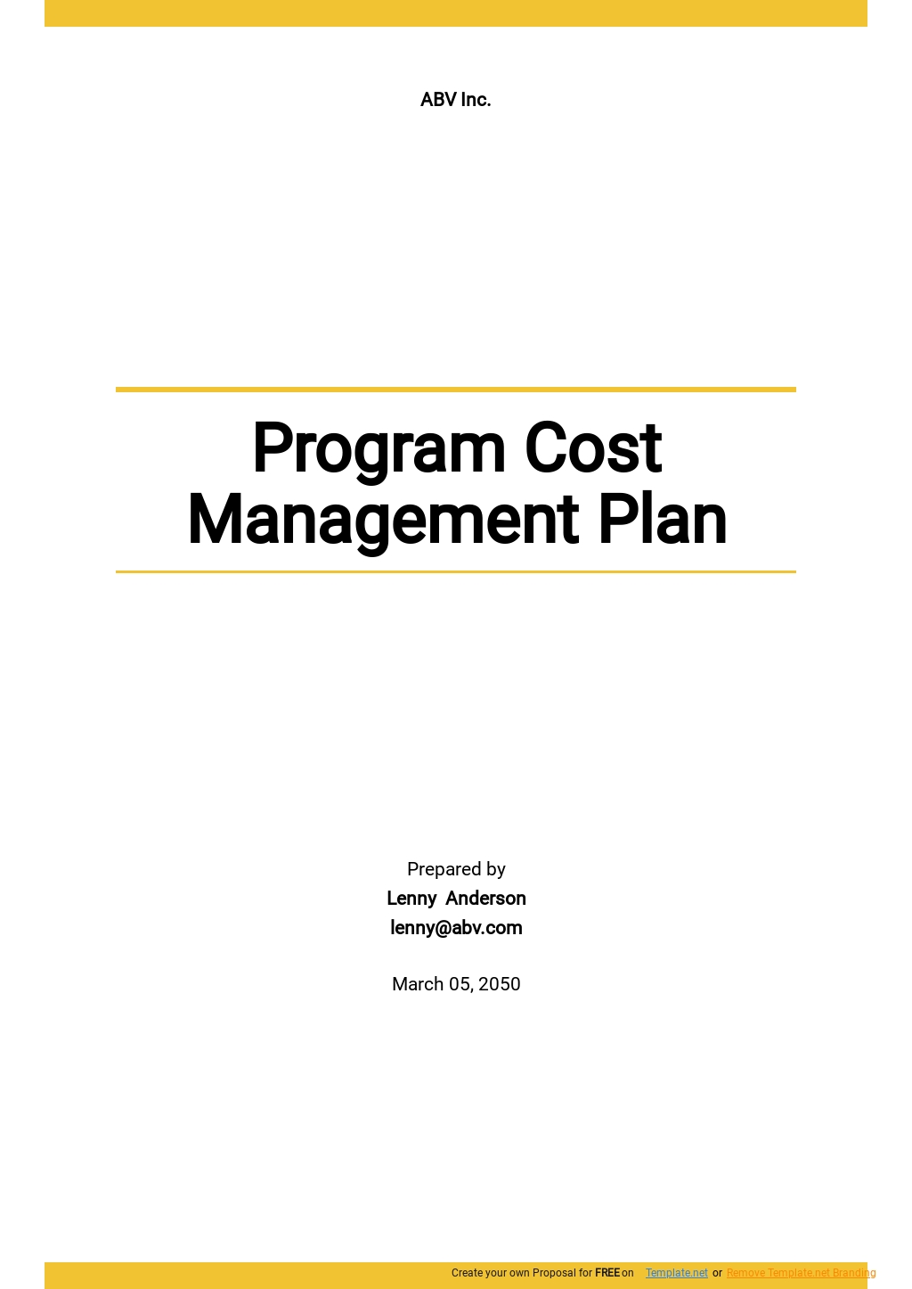 Program Cost Management Plan Template Google Docs Word Apple Pages 