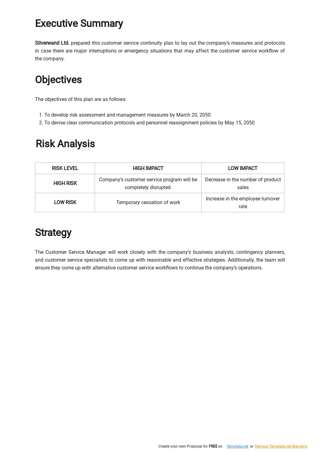Customer Service Continuity Plan Template [Free PDF] - Google Docs ...