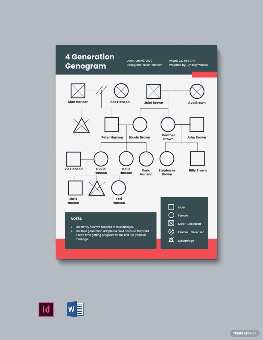 4 Generation Genogram Example Template Google Docs InDesign Word 