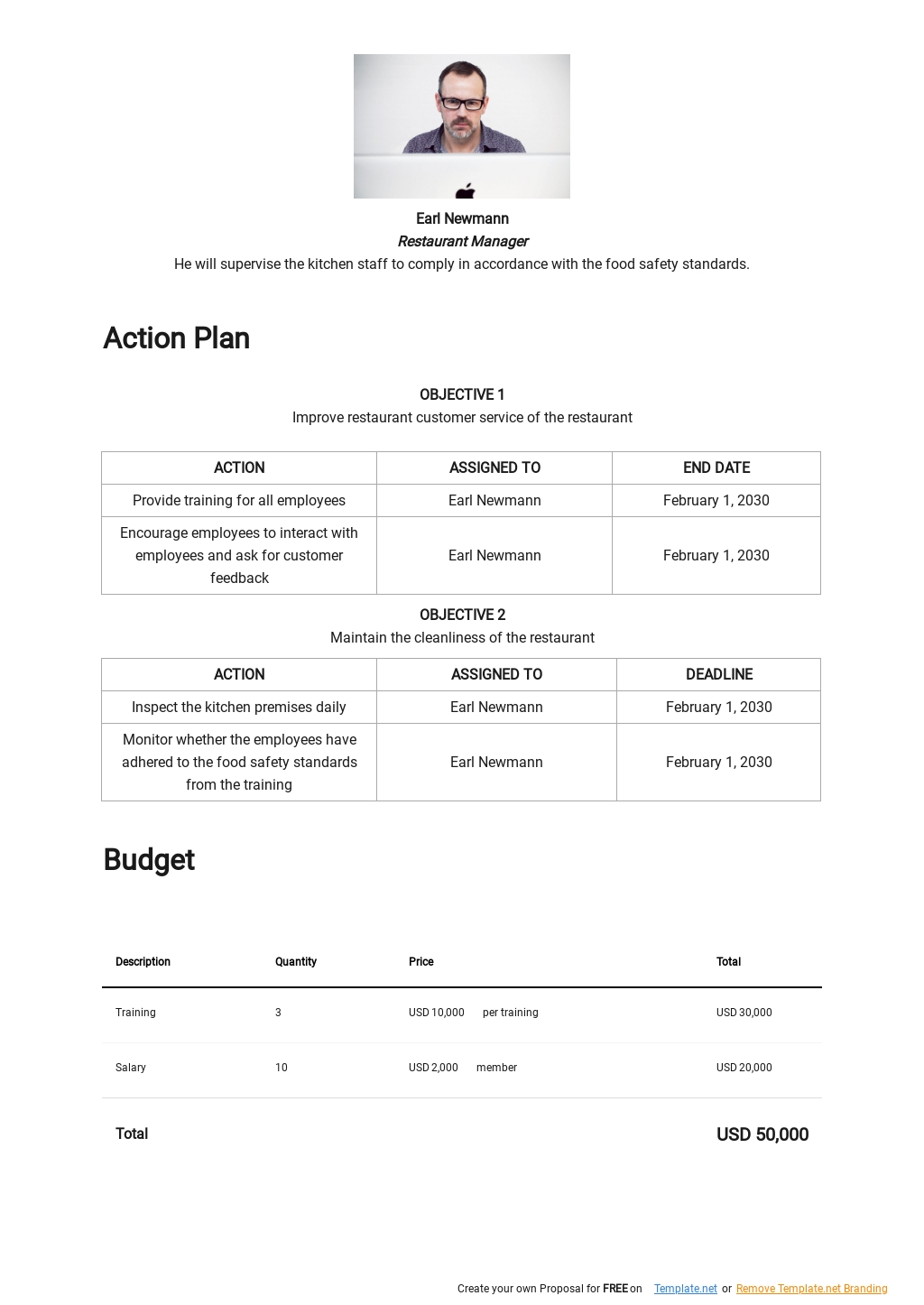 Restaurant Service Improvement Plan Template - Google Docs, Word, Apple ...